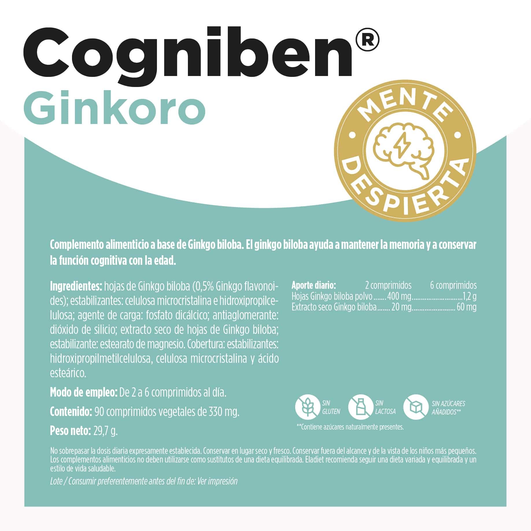 Ginkgo Cogniben 90 comprimidos.. Eladiet. LaCasadelesHerbes