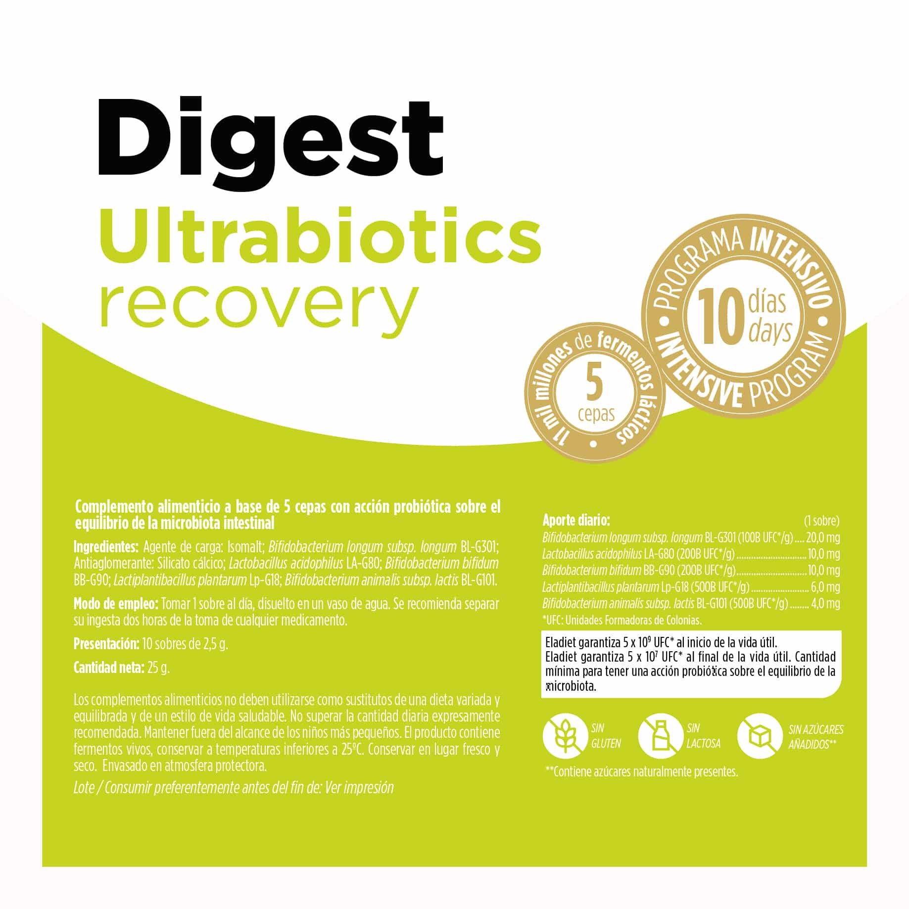 Digest Ultrabiotics recovery 10 sobres. Eladiet. LaCasadelesHerbes